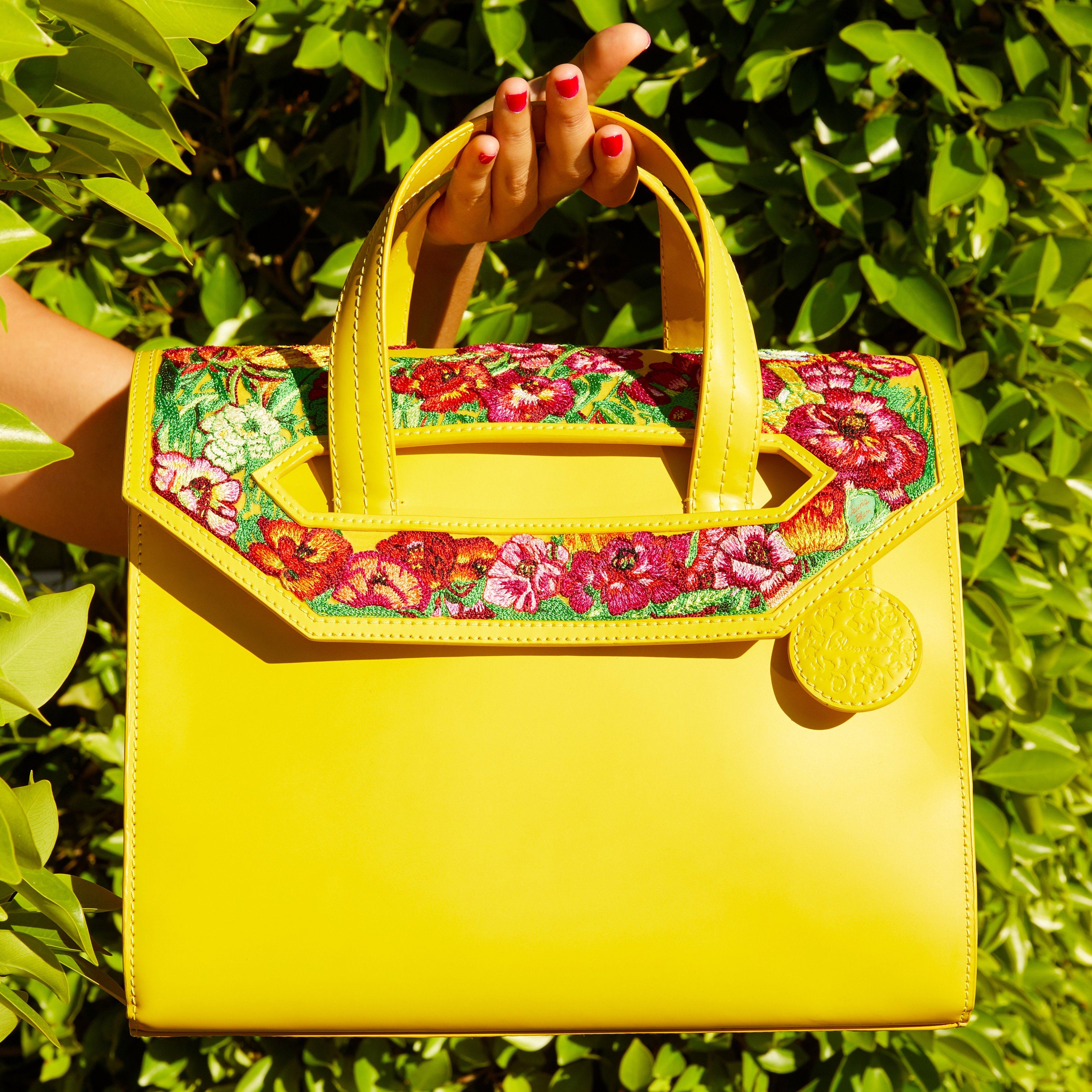 Poppies! Yellow Hand-Embroidered Large Satchel