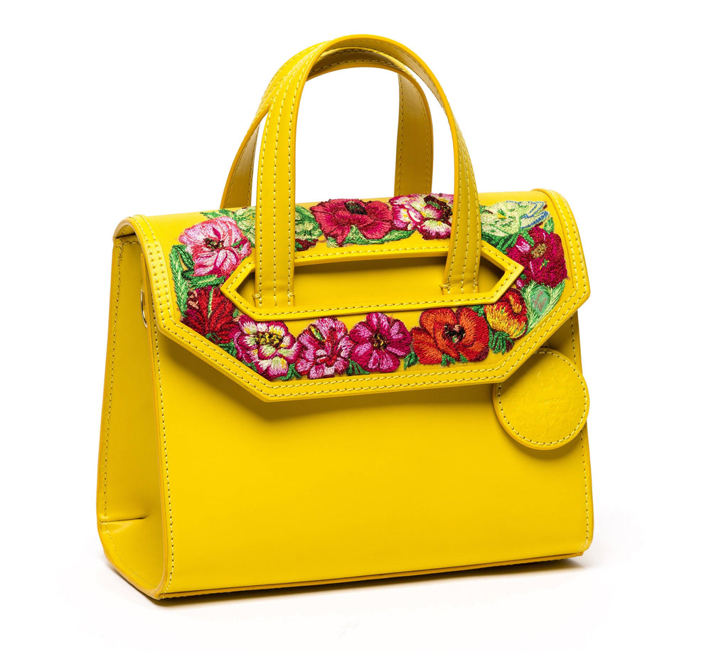 Poppies! Yellow Hand-Embroidered Mini Satchel