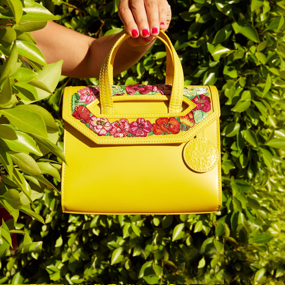 Poppies! Yellow Hand-Embroidered Mini Satchel